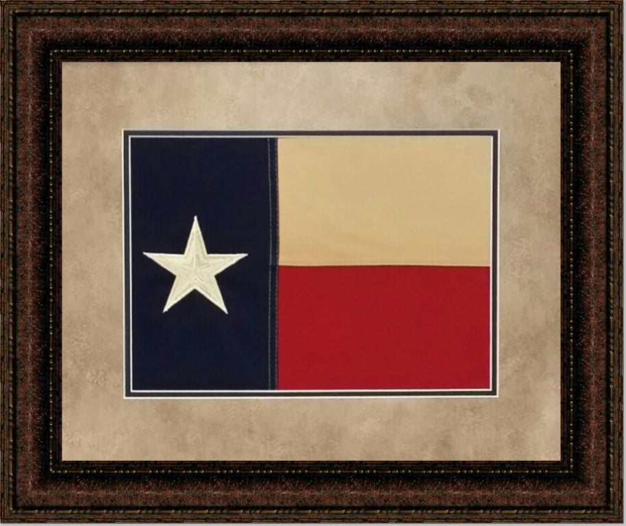 Framed Texas Flag | Real Cotton Cloth Embroidered Flag in Double Mat ...
